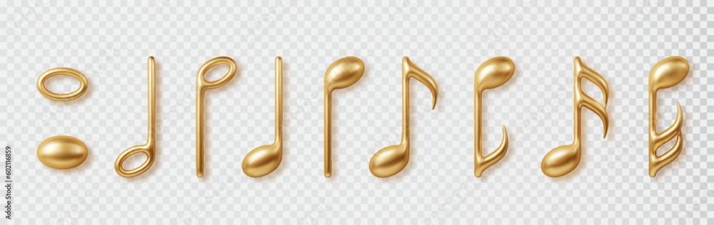 Gold Music notes isolated 3d icons set. Vector realistic metallic note ...