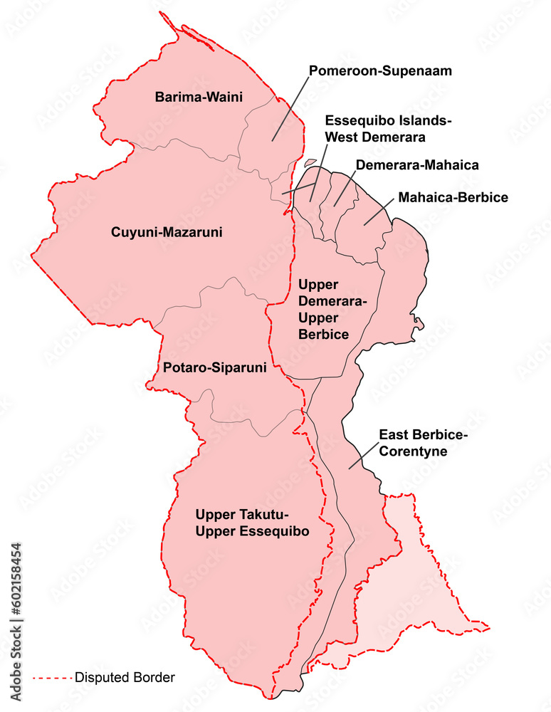 Administrative Regions Map of Guyana Stock Illustration | Adobe Stock