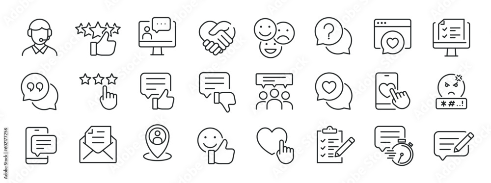 Feedback, testimonial, customer thin line icons. Editable stroke. For ...