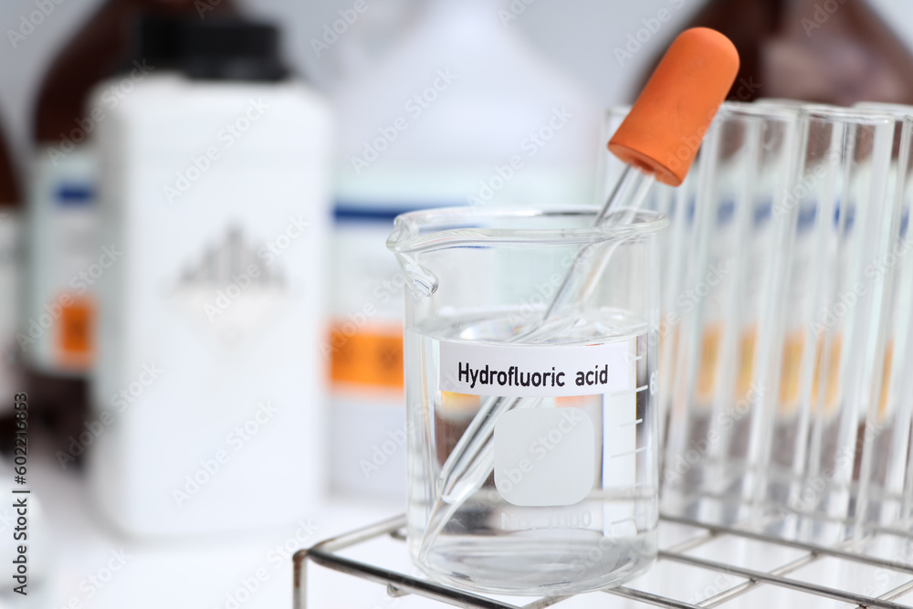 Hydrofluoric acid, Hazardous chemicals and symbols on containers Stock ...