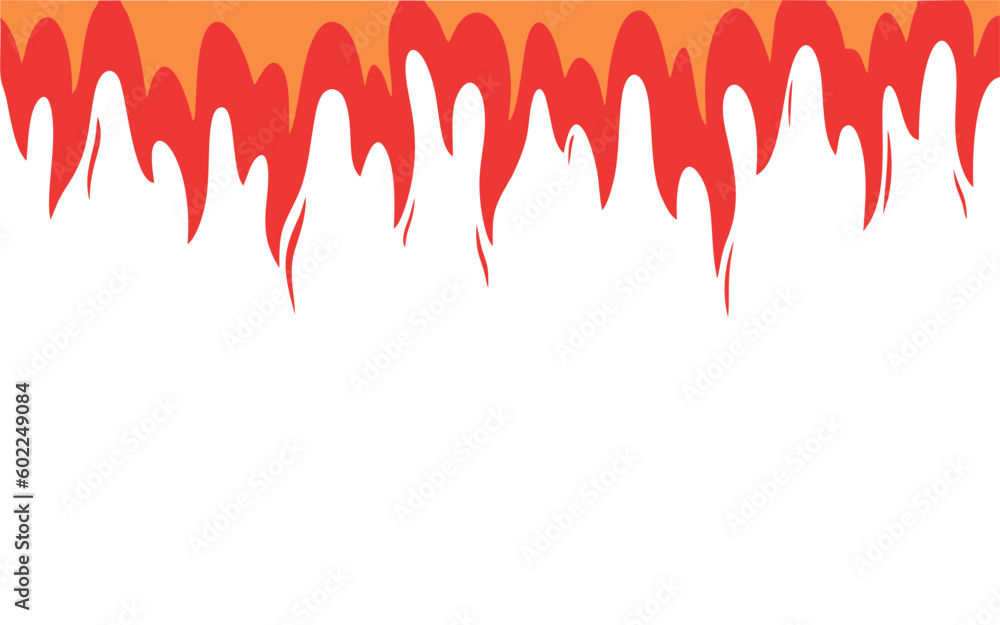Cartoon fire flame frame borders. Seamless orange fire border, green ...