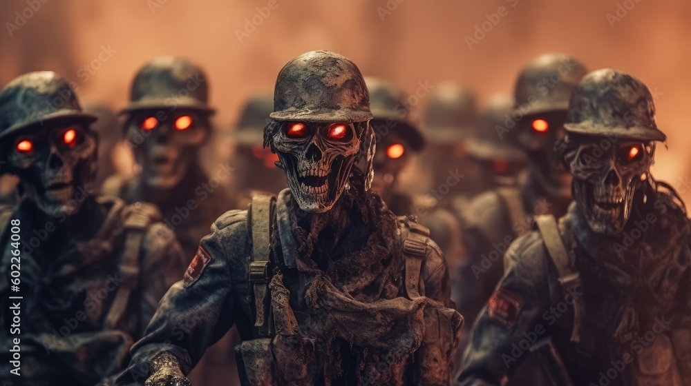 Illustration Stock Army of sinister zombies soldiers with angry ...