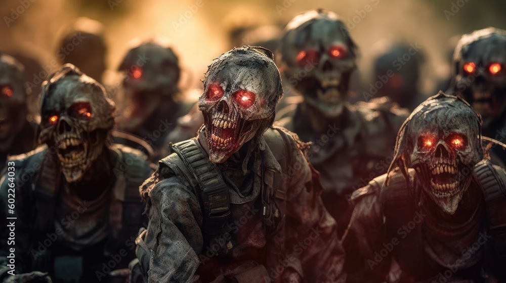 Illustration Stock Army of sinister zombies soldiers with angry ...