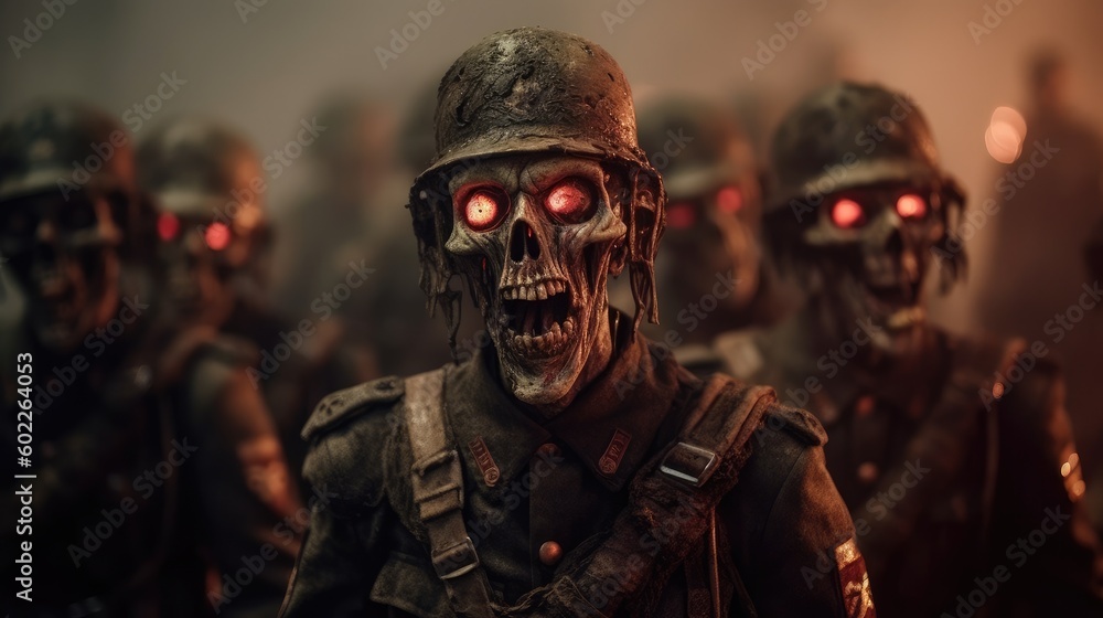 Illustration Stock Army of sinister zombies soldiers with angry ...