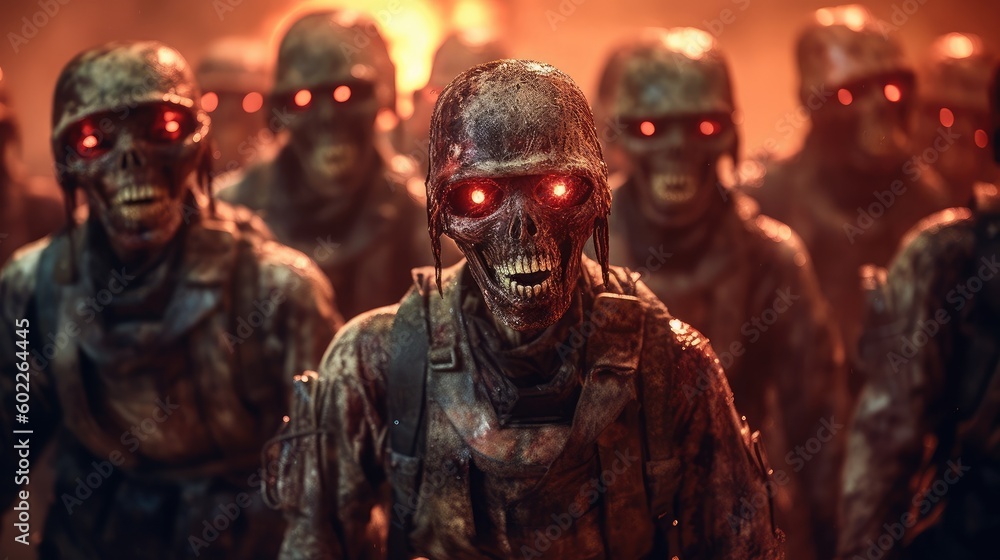 Illustration Stock Army of sinister zombies soldiers with angry ...