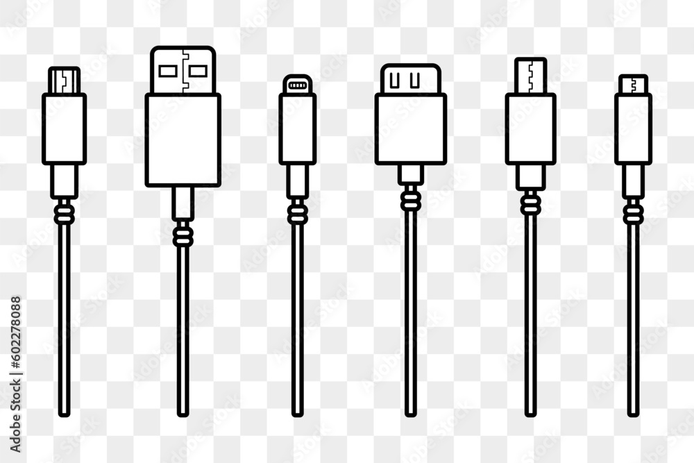 Stock-Vektorgrafik „USB cables icons. Lightning micro usb types for ...