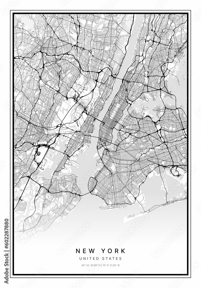 New York Map, Minimalist Map, New York Print, New York Poster, New York ...