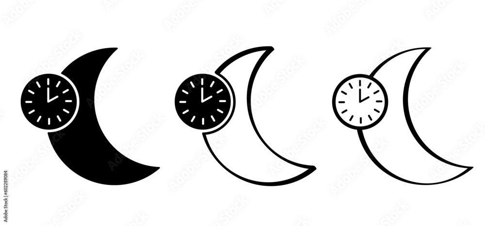 Vector de Stock Cartoon moon alarm clock, sleep time. Face eye, sleep ...