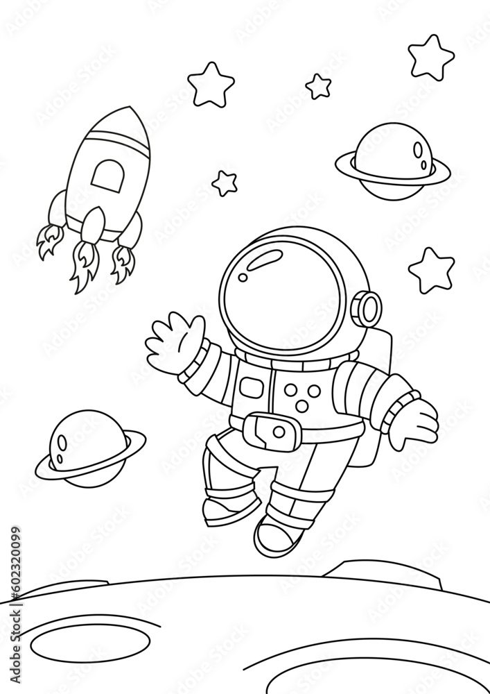 Vector illustration. Coloring page decorated with outline space ...