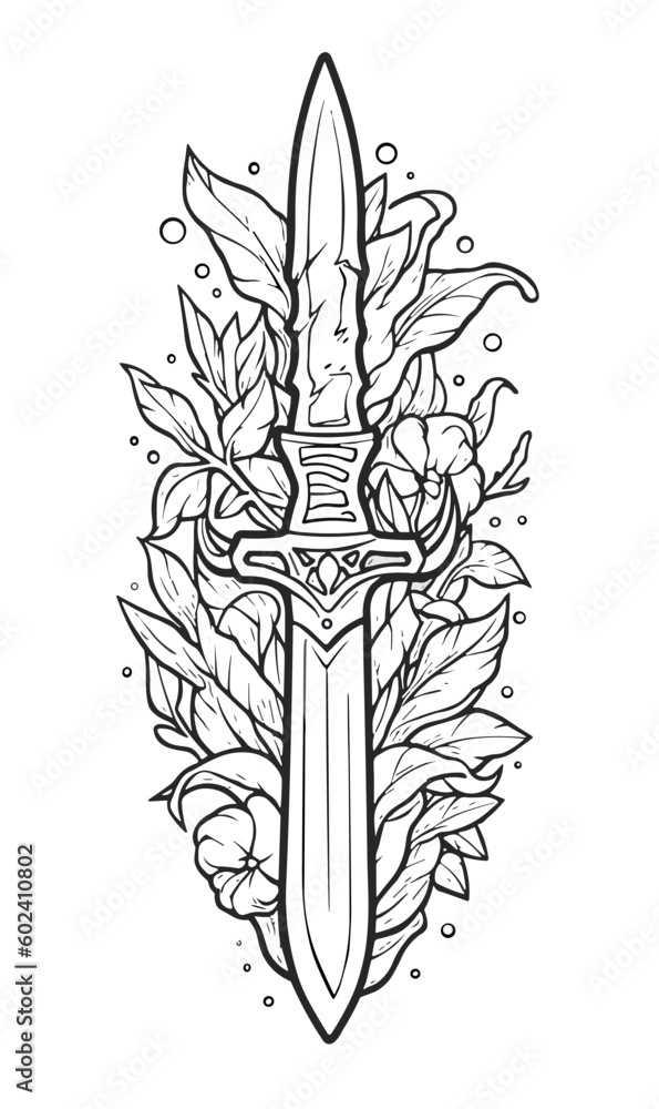 Vector de Stock Dagger. Outline. Tattoo desigh No Shadow. Cartoon ...