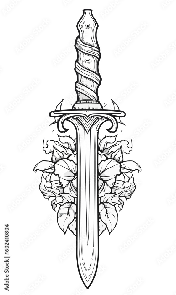 Dagger. Outline. Tattoo desigh No Shadow. Cartoon. Coloring page ...