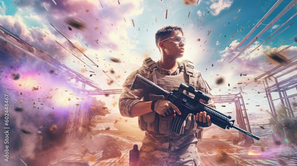 VR Soldiers at war with holograms and holographic elements,virtual ...