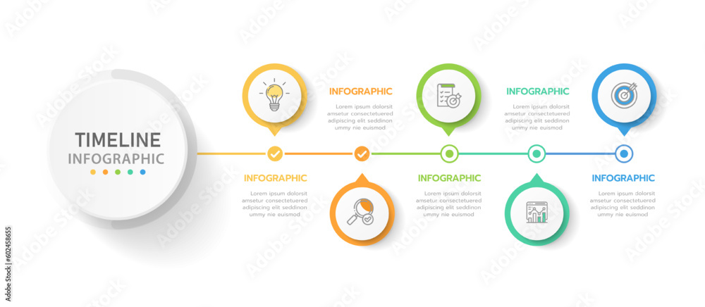Infographic template for business. 5 Steps Modern Timeline diagram ...