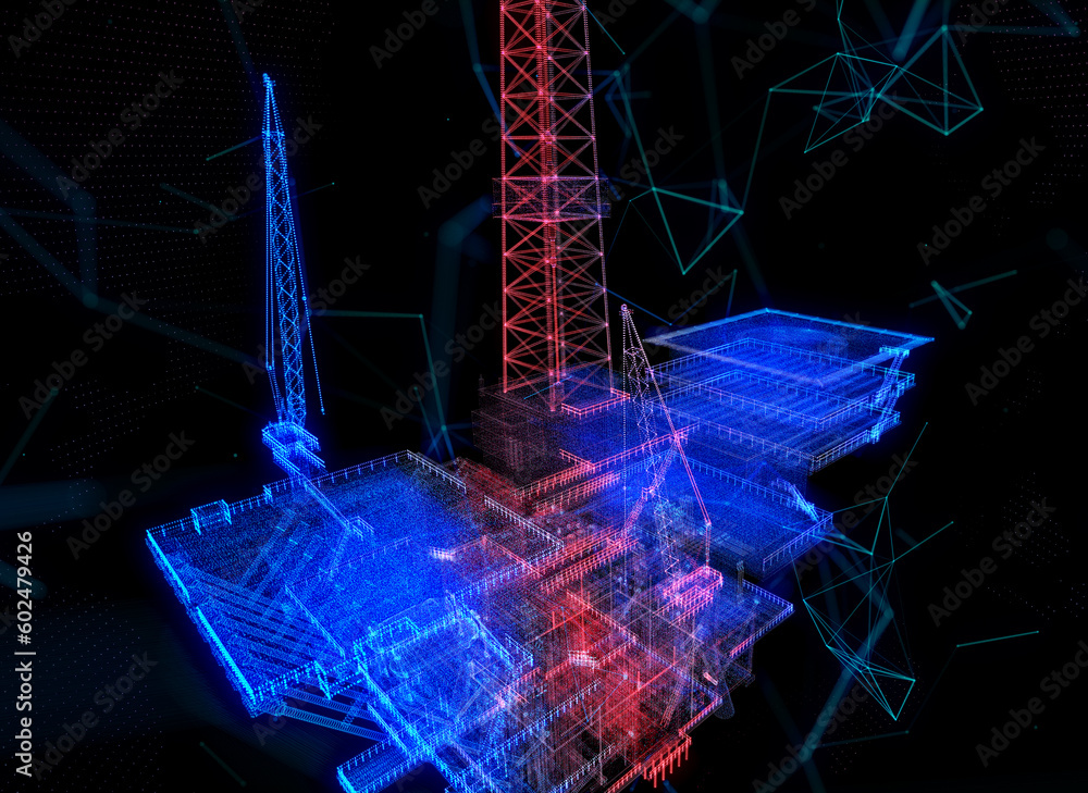 Ocean oil gas drilling rig. Offshore oil platform for production of oil ...