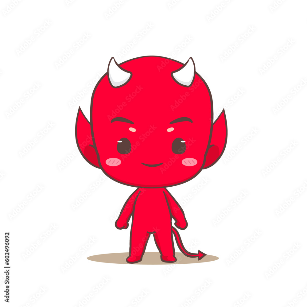 Cute red devil standing front view Cartoon Character. Halloween and ...