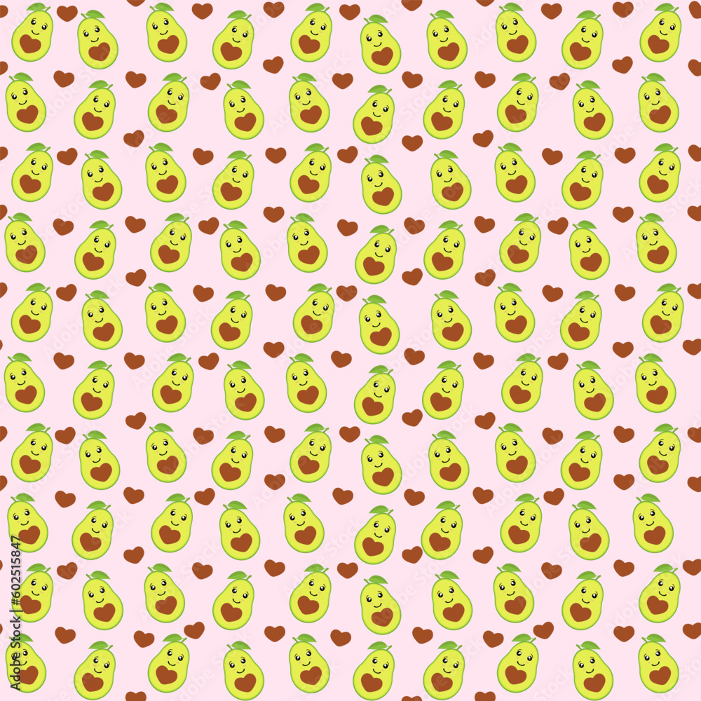 Cute seamless background with avocado and hearts. Avocado Fruit ...