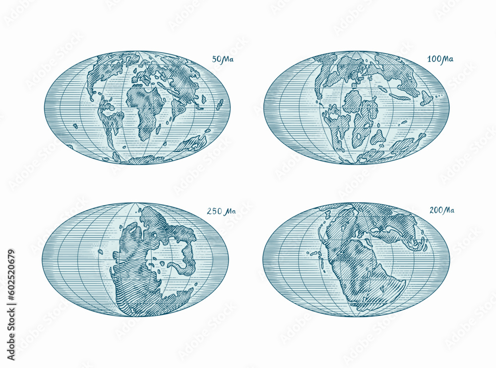 Plate tectonics on the planet Earth. Pangaea. Continental drift ...