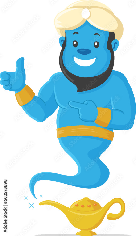 Blue genie showing thumb up vector cartoon illustration isolated on ...