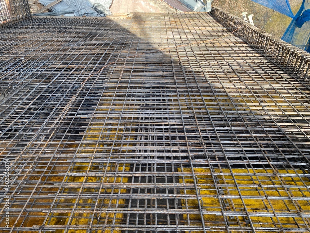 binding of reinforcement of a monolithic reinforced concrete slab of a ...