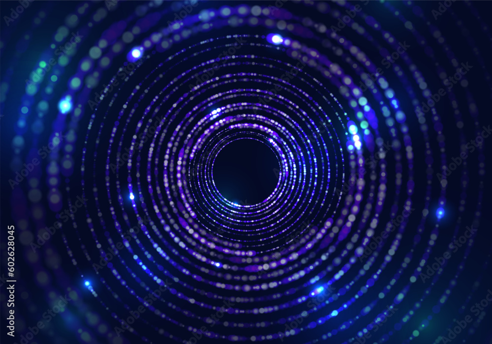 Portal with light effects. Neon particles tunnel. Abstract technology ...