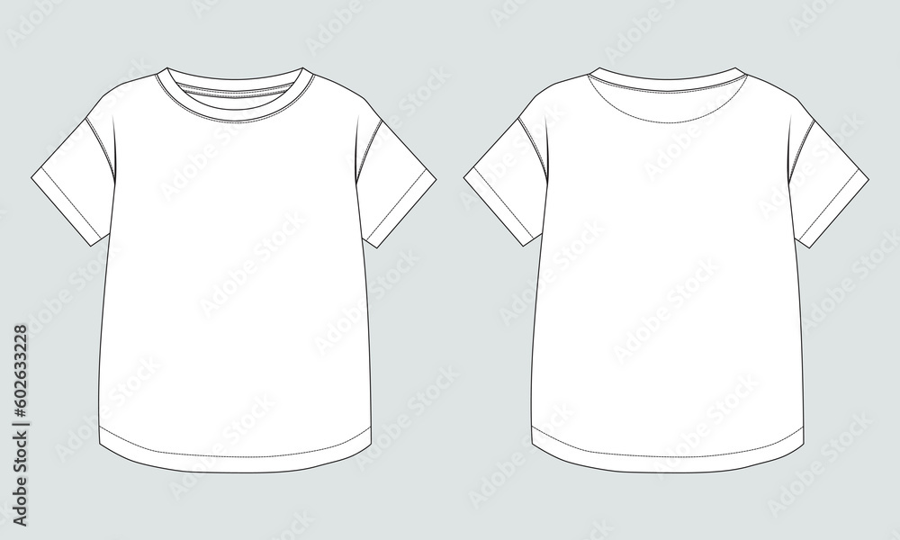 Short sleeve T shirt technical drawing fashion flat sketch vector ...