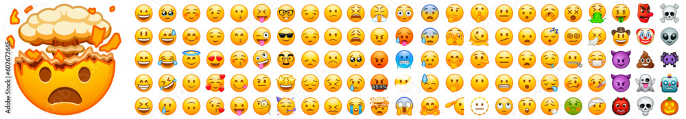 Big set of emoji. Funny emoticons faces with facial expressions. Full ...