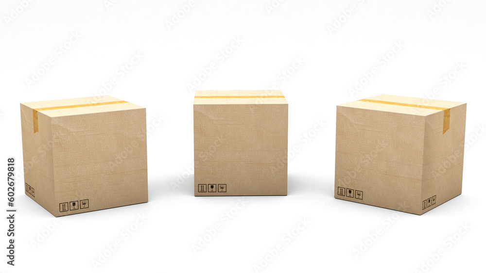 Kraft box. Unprinted boxes. Cardboard package made in 3D and rendered ...