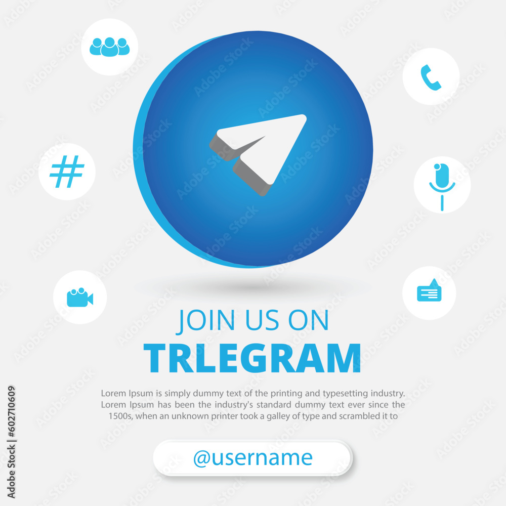 Join us on Telegram social media banner with a 3d round circle ...