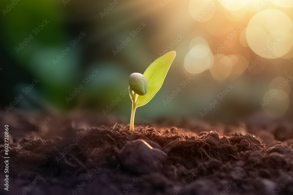 Green plant over lighting background, planting tree, environment ...