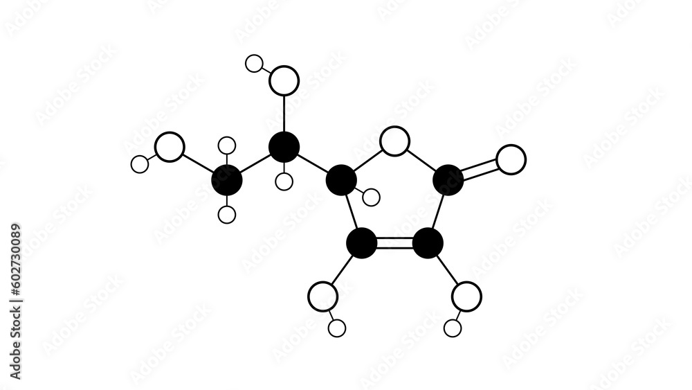 ascorbic acid molecule, structural chemical formula, ball-and-stick ...