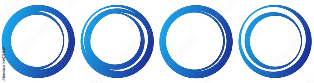 Dark blue gradient circle frames with transparent background. Outline ...