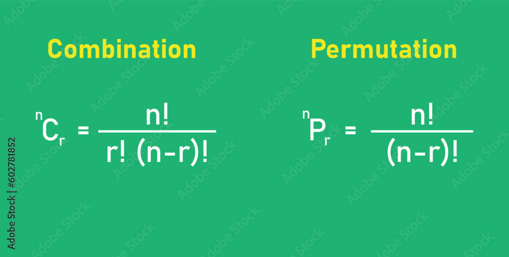Permutation And Combination Formulas In Mathematics Stock Vector