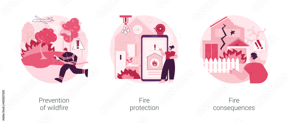 Firefighting service abstract concept vector illustration set ...