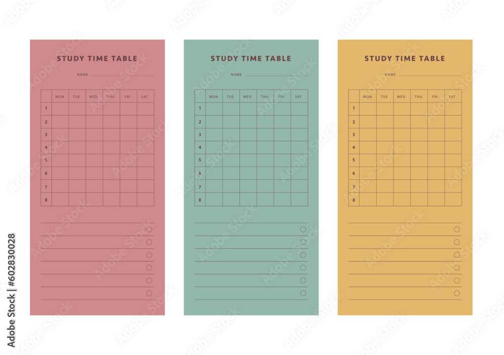 Study time table planner. Stock Vector | Adobe Stock