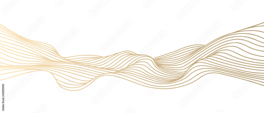 Vector abstract line art wavy flowing dynamic gold isolated on ...