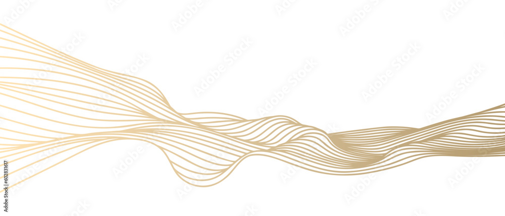 Vector abstract line art wavy flowing dynamic gold isolated on ...