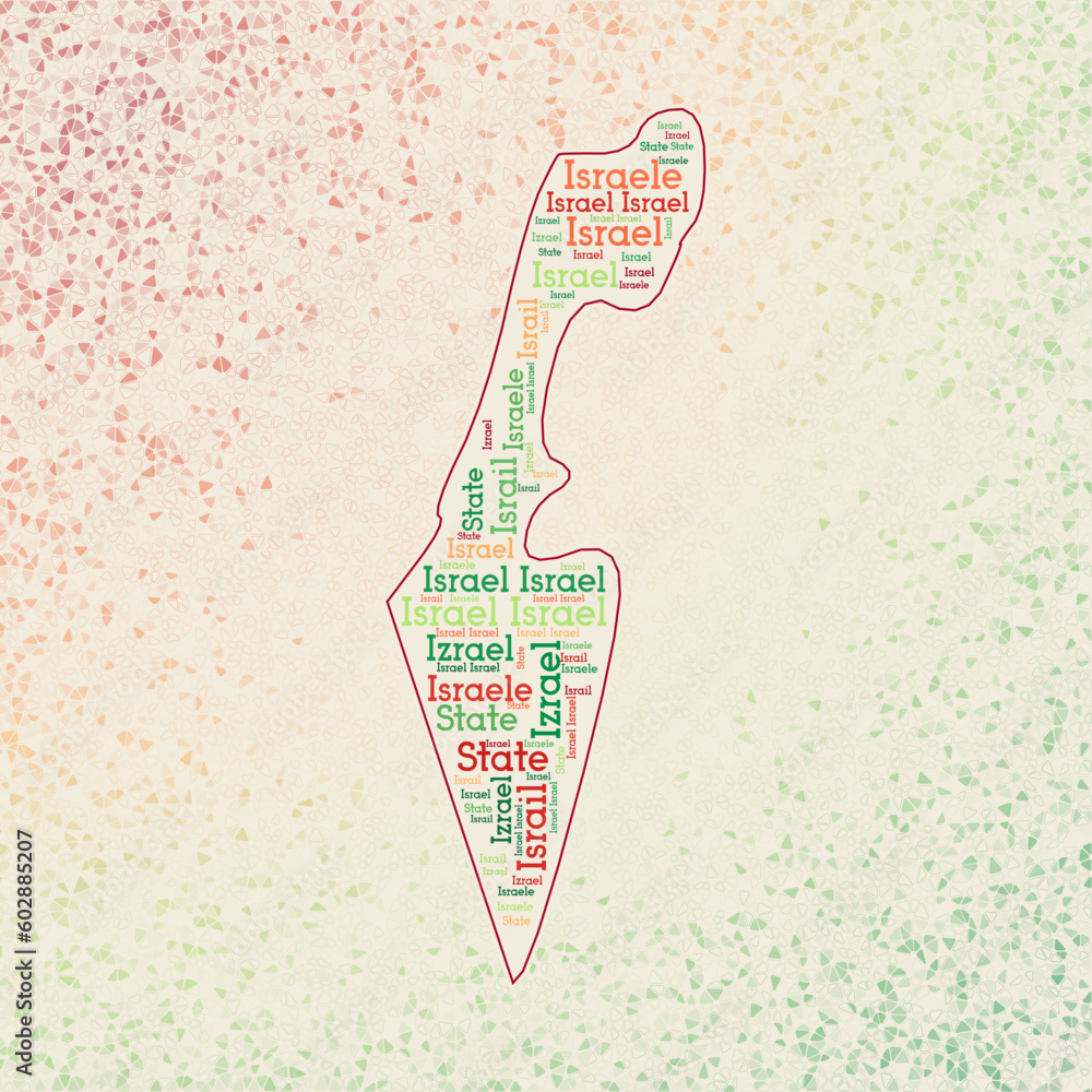 Israel shape with country names word cloud in multiple languages ...