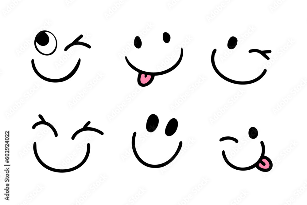 Vector Happy Doodle Smile Collection Isolated on White Background ...