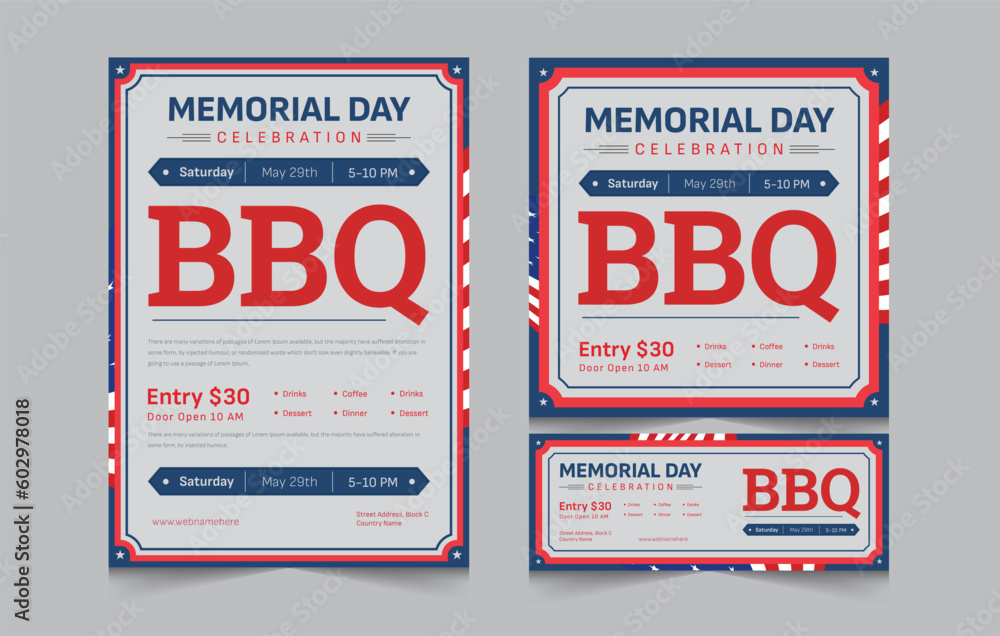 Set of banner for memorial day bbq party invitation, memorial day ...