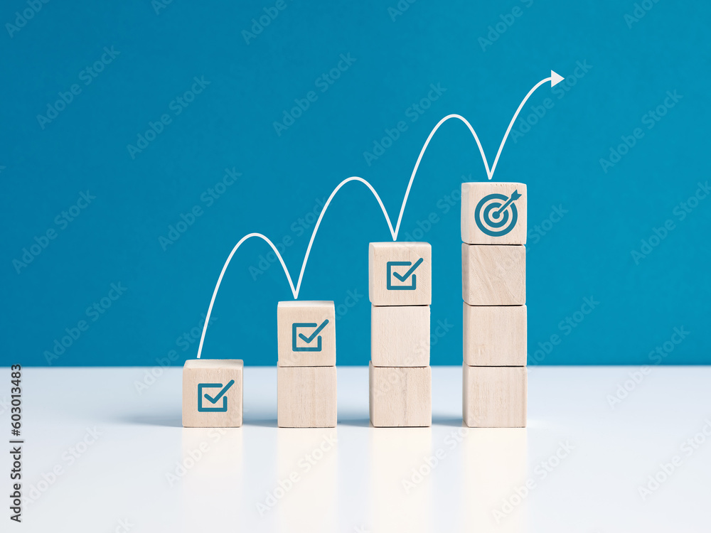 Steps for goal achievement and business success. Project tracking and ...