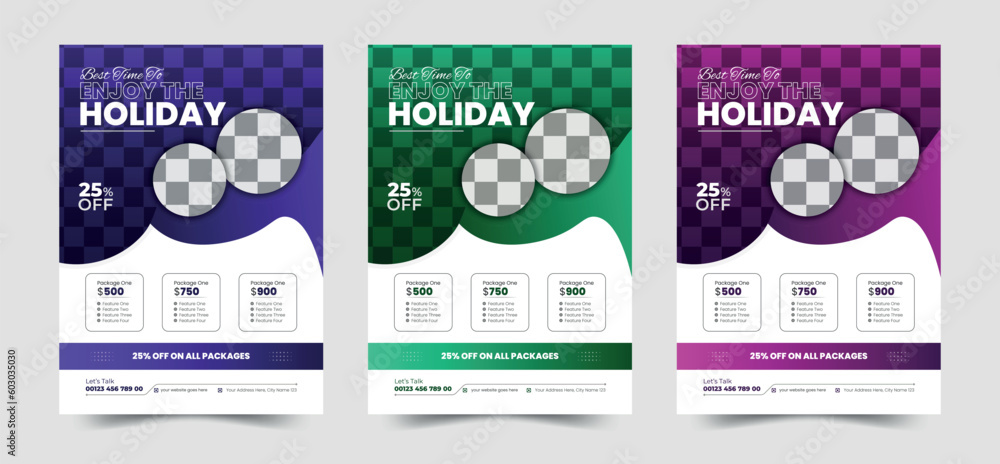 Stylish modern travel or holiday flyer design template, creative poster ...