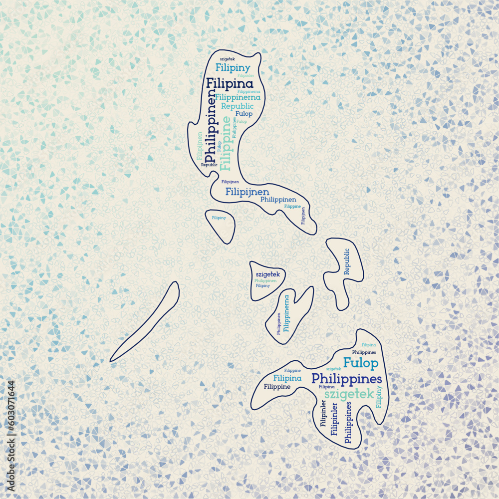 Philippines shape whith country names word cloud in multiple languages ...