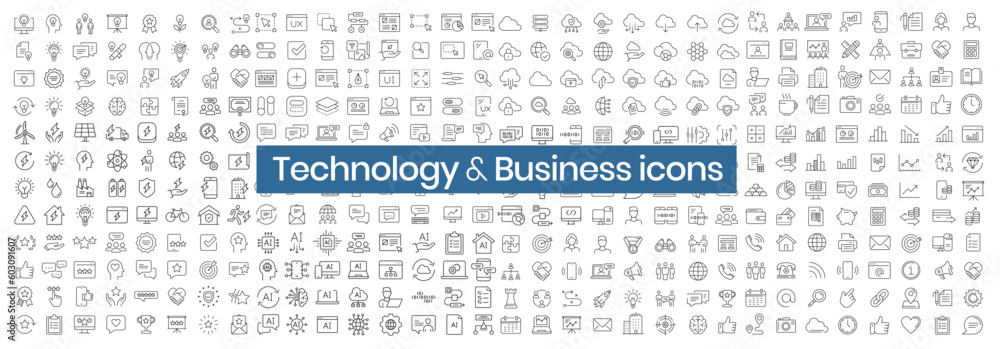 technology and business line icons Stock Vector | Adobe Stock