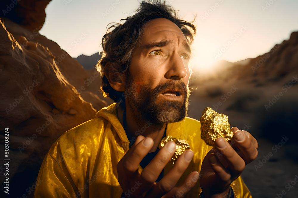 Gold digger traveler found a treasure trove of gold nuggets shining ...