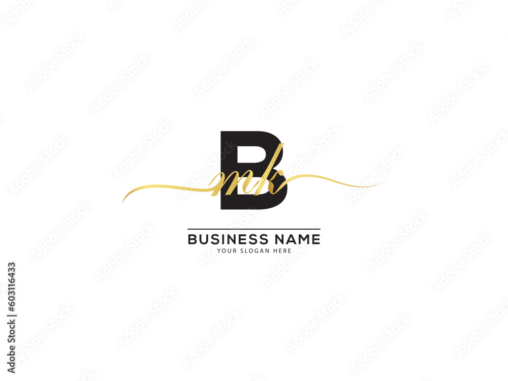 Handwriting Signature Bmk Logo Letter, Golden Color Bmk mbk Logo Icon ...