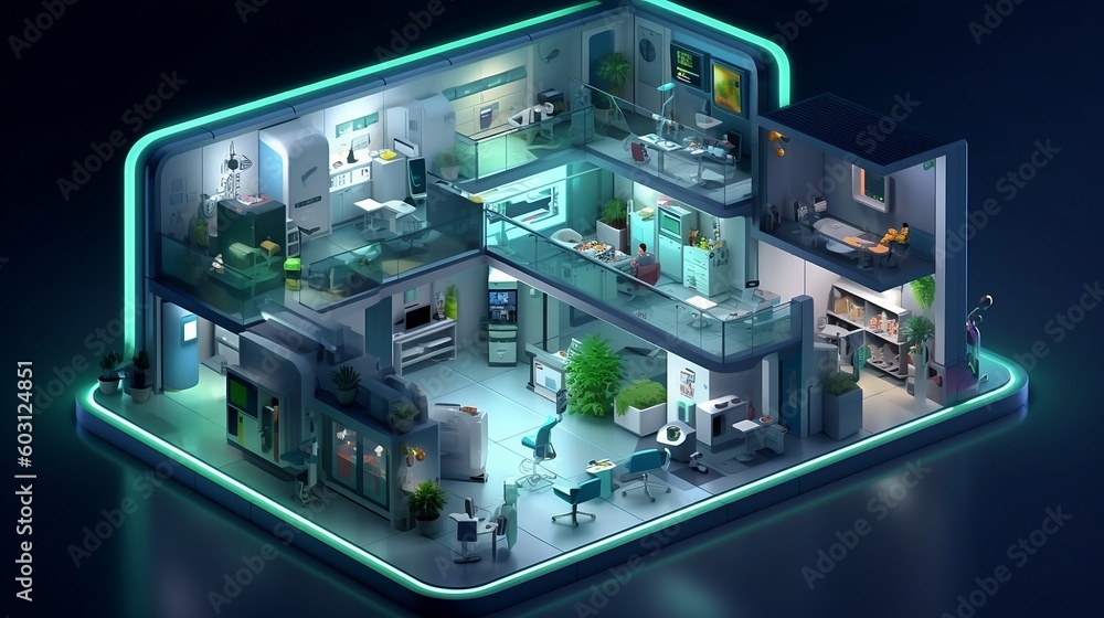 Isometric concept art for a modern office Generative AI Stock ...