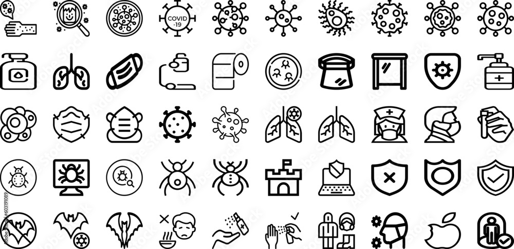 Set Of Virus Icons Collection Isolated Silhouette Solid Icons Including ...