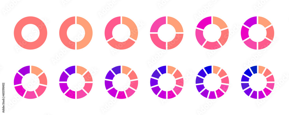Donut chart segments collection. Wheel diagrams set in pink purple ...
