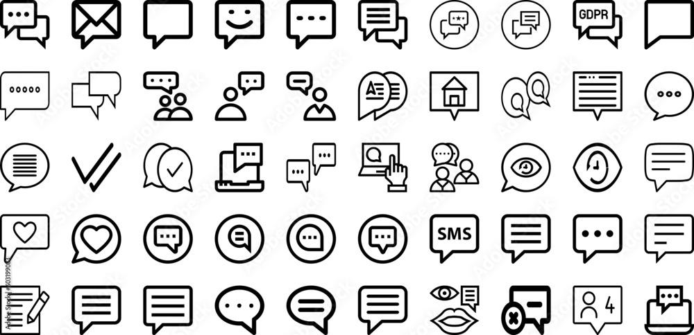 Set Of Chat Icons Collection Isolated Silhouette Solid Icons Including ...