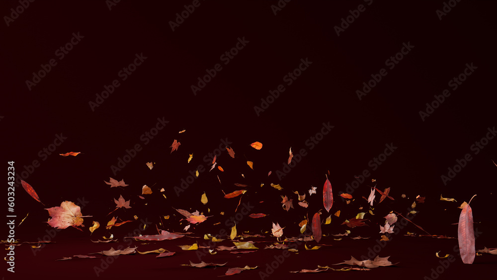 Deep Plum Red Seasonal Wallpaper with Falling Autumn Leaves. Natural ...
